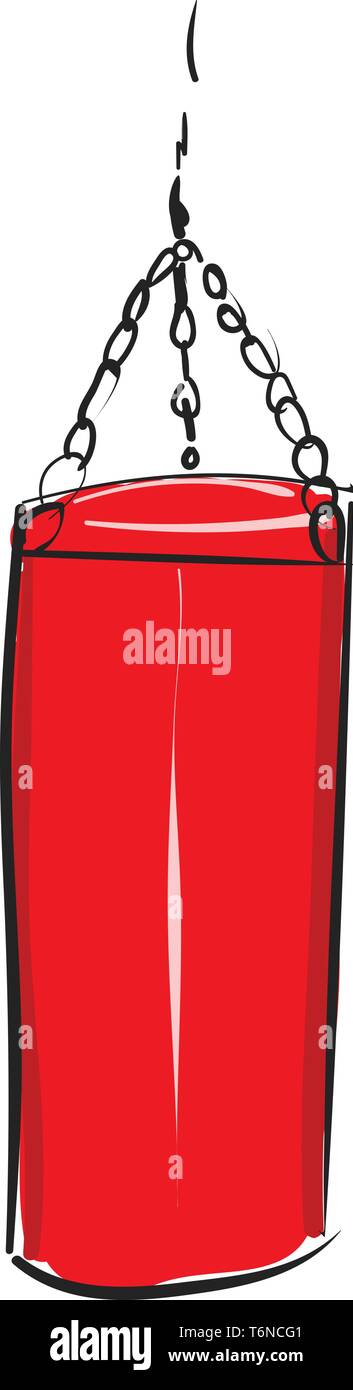 A red punching boxing bag with black chain to hang vector color drawing ...