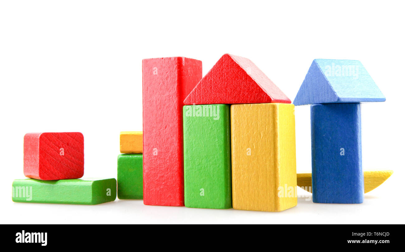 Wooden building blocks isolated on white background Stock Photo - Alamy