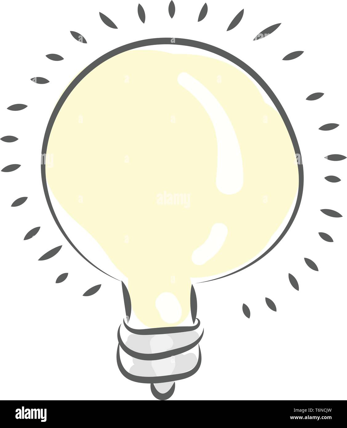 A glowing round yellow light bulb vector color drawing or illustration ...
