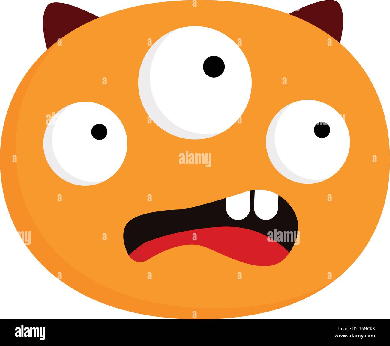 A round yellow monster with three eyes and brown horn vector color ...