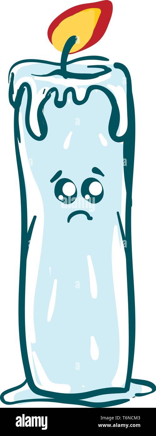 A sad melting white candle with red hot flame vector color drawing or ...