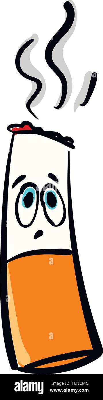 A sad burning cigarette giving out smoke vector color drawing or ...