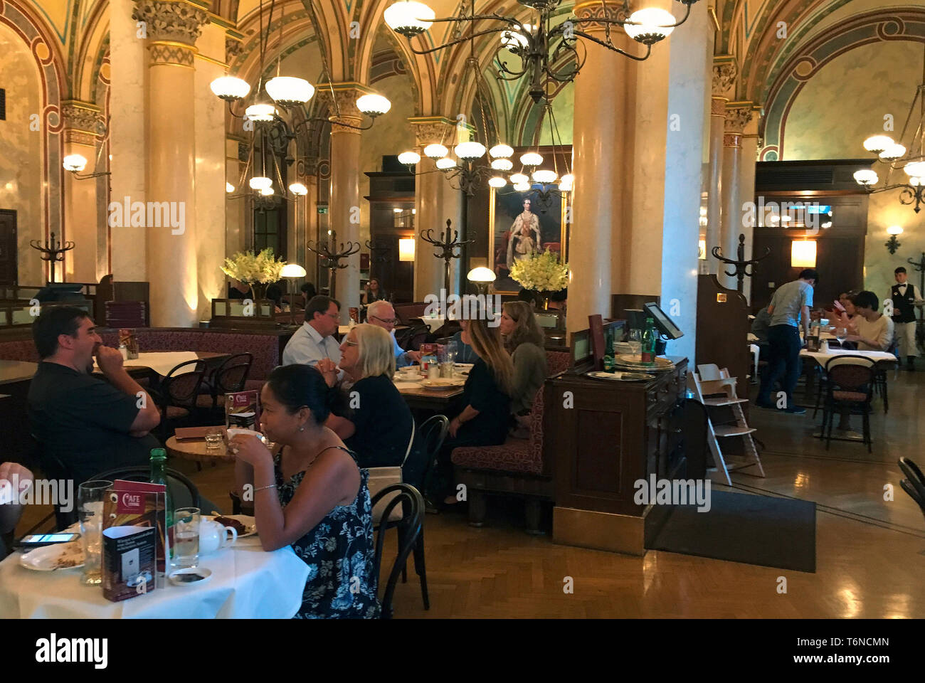 Interior of the traditional coffee house Cafe Central in Vienna ...