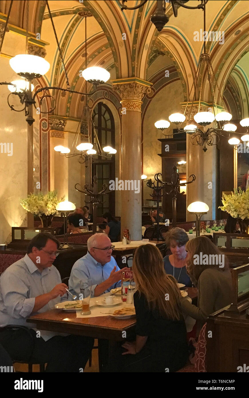 Interior of the traditional coffee house Cafe Central in Vienna ...