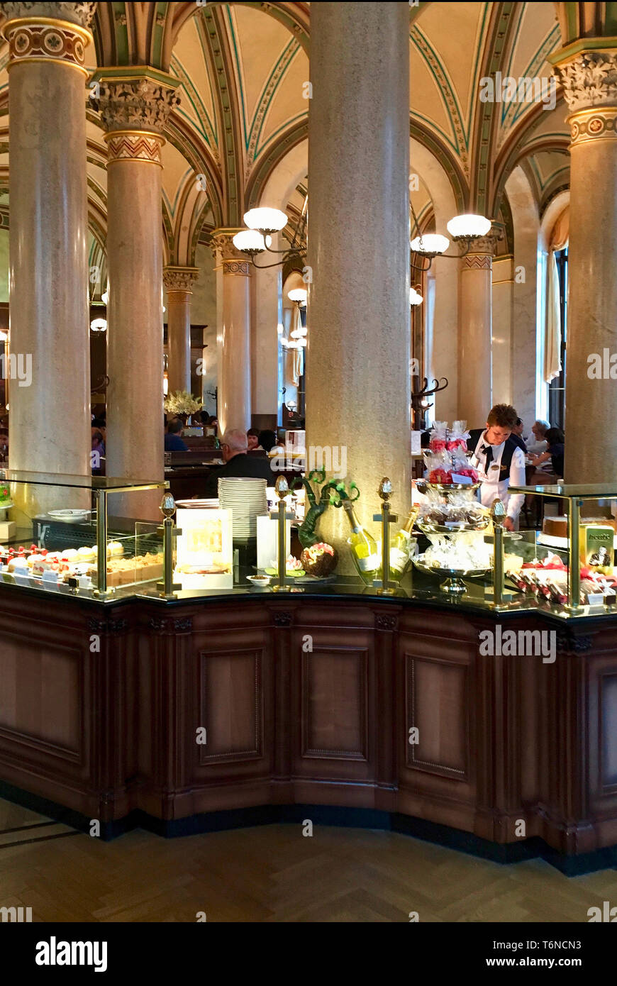 Interior of the traditional coffee house Cafe Central in Vienna ...