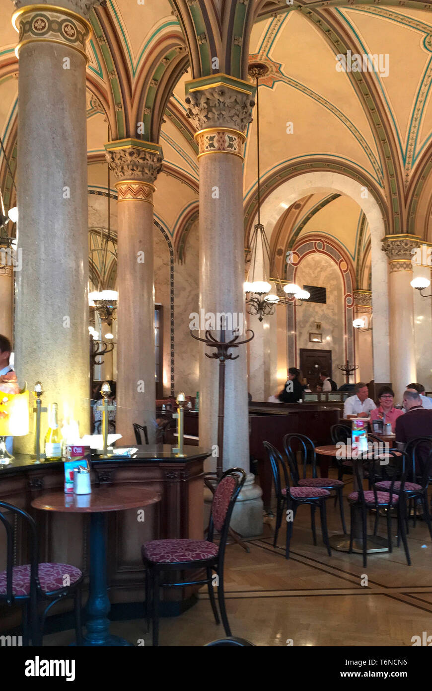 Interior of the traditional coffee house Cafe Central in Vienna ...