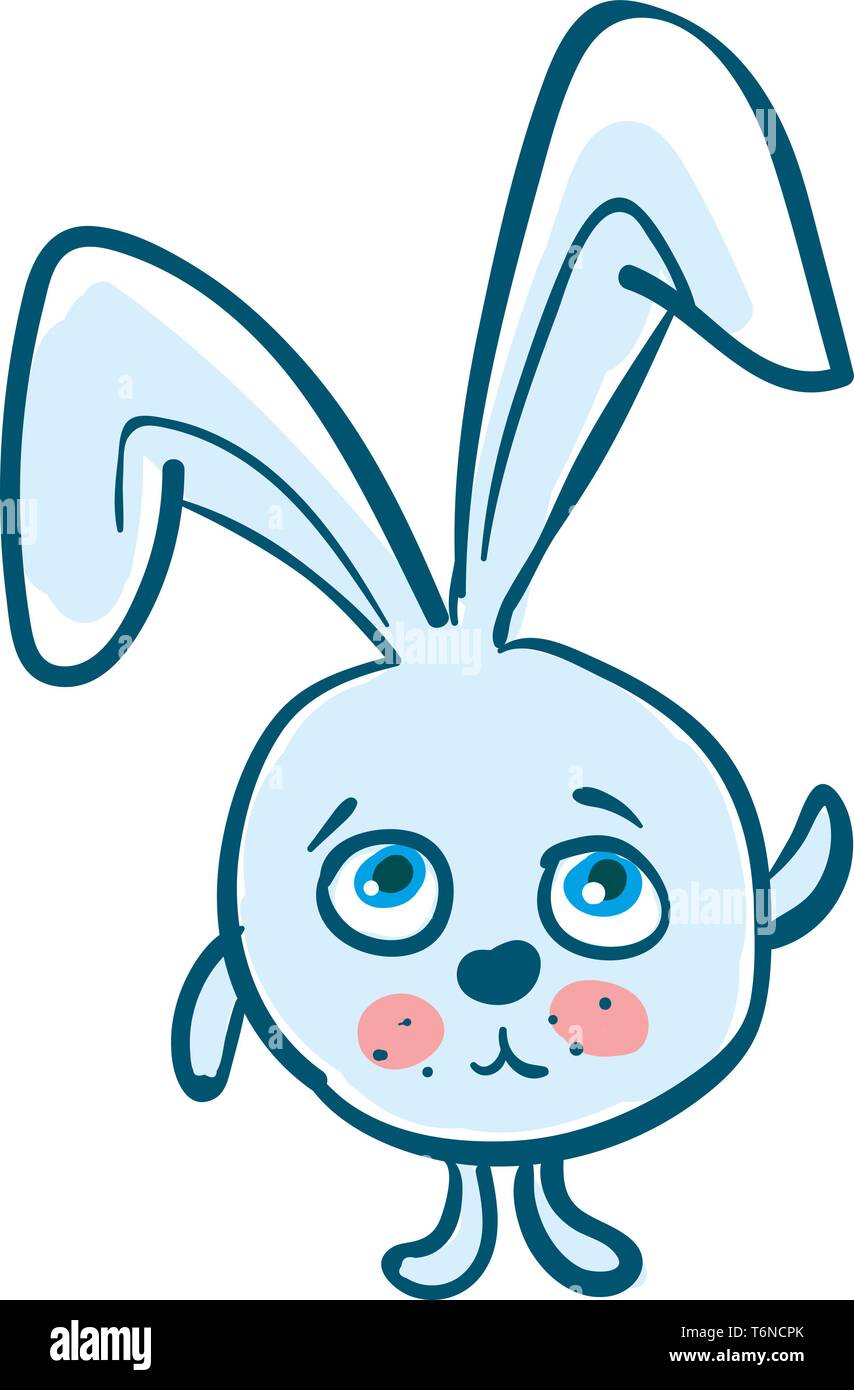 A sad blue rabbit with blue eyes and pink chin vector color drawing or ...