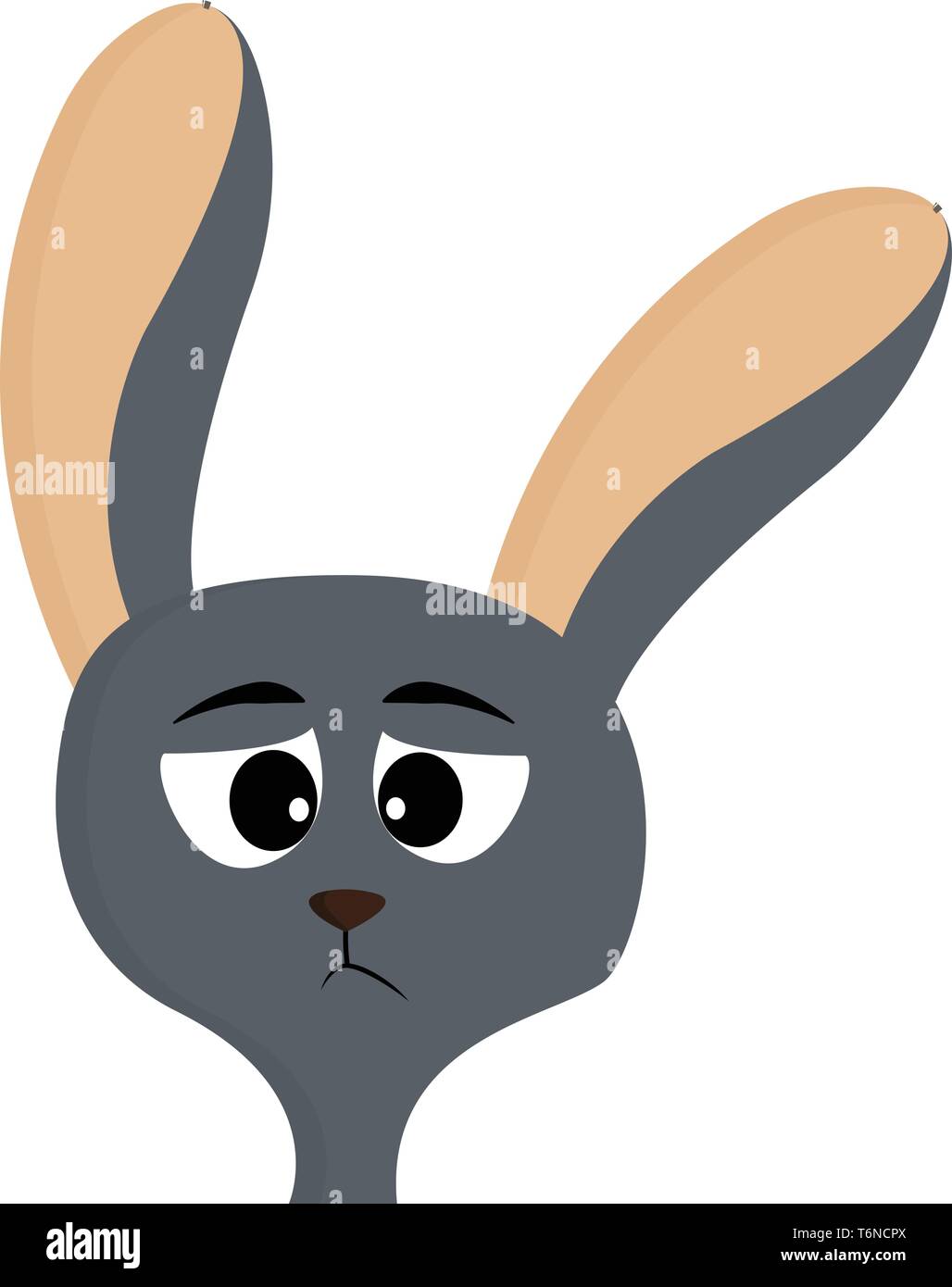 A sad looking grey rabbit with two big ears vector color drawing or ...