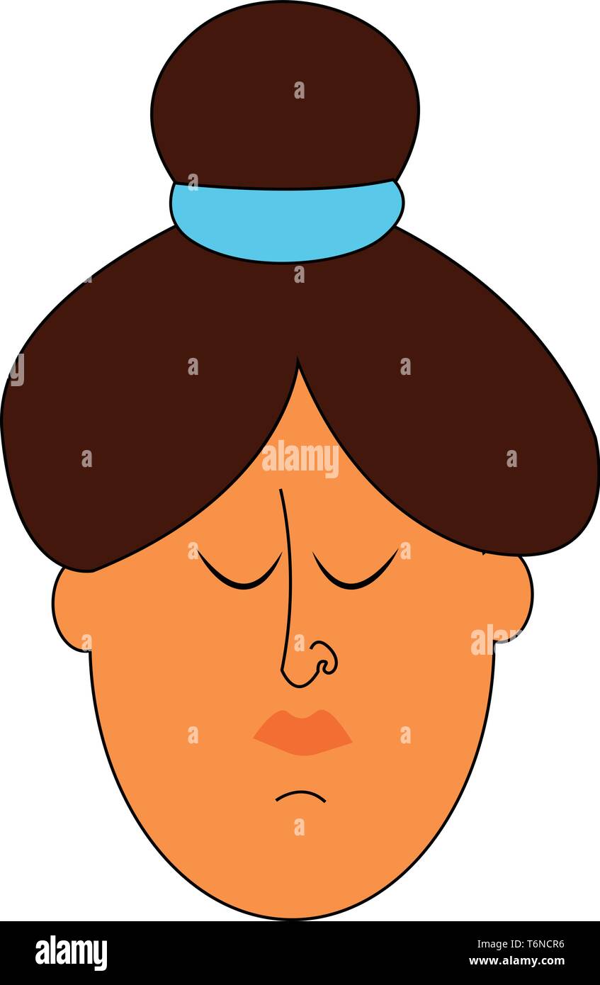 A sad women with different hair style wearing a blue hair band vector ...