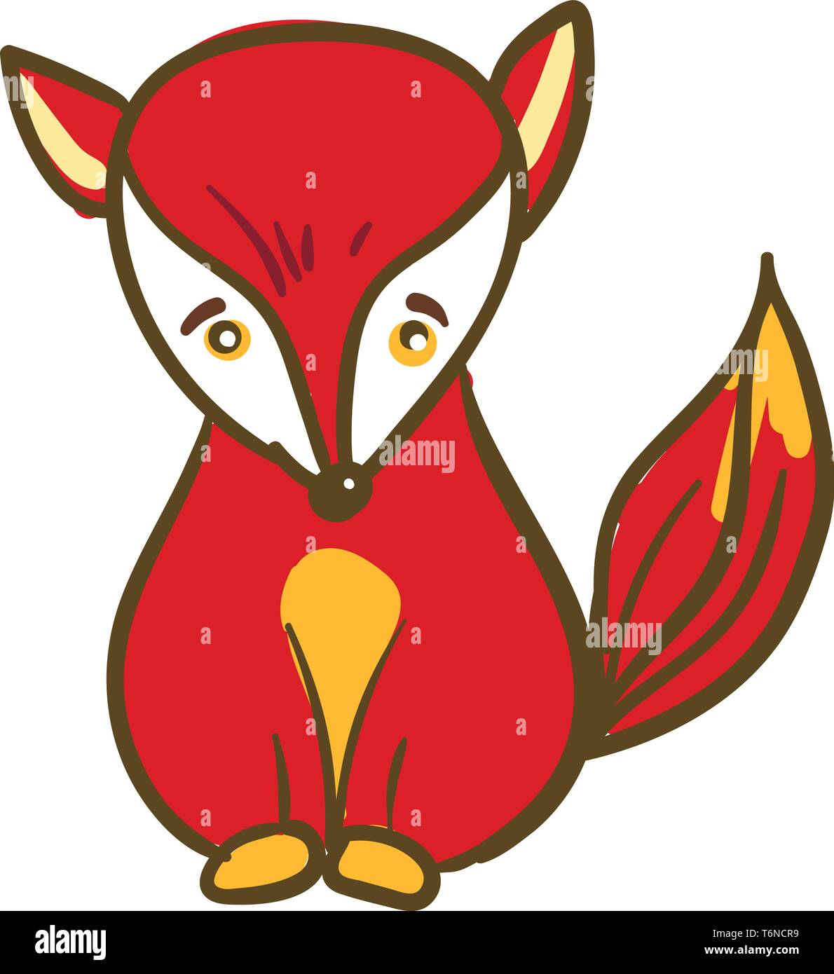 A sad little red fox with long tail vector color drawing or ...