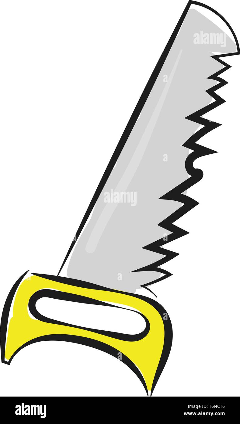 A sharp silver saw with yellow handle vector color drawing or ...