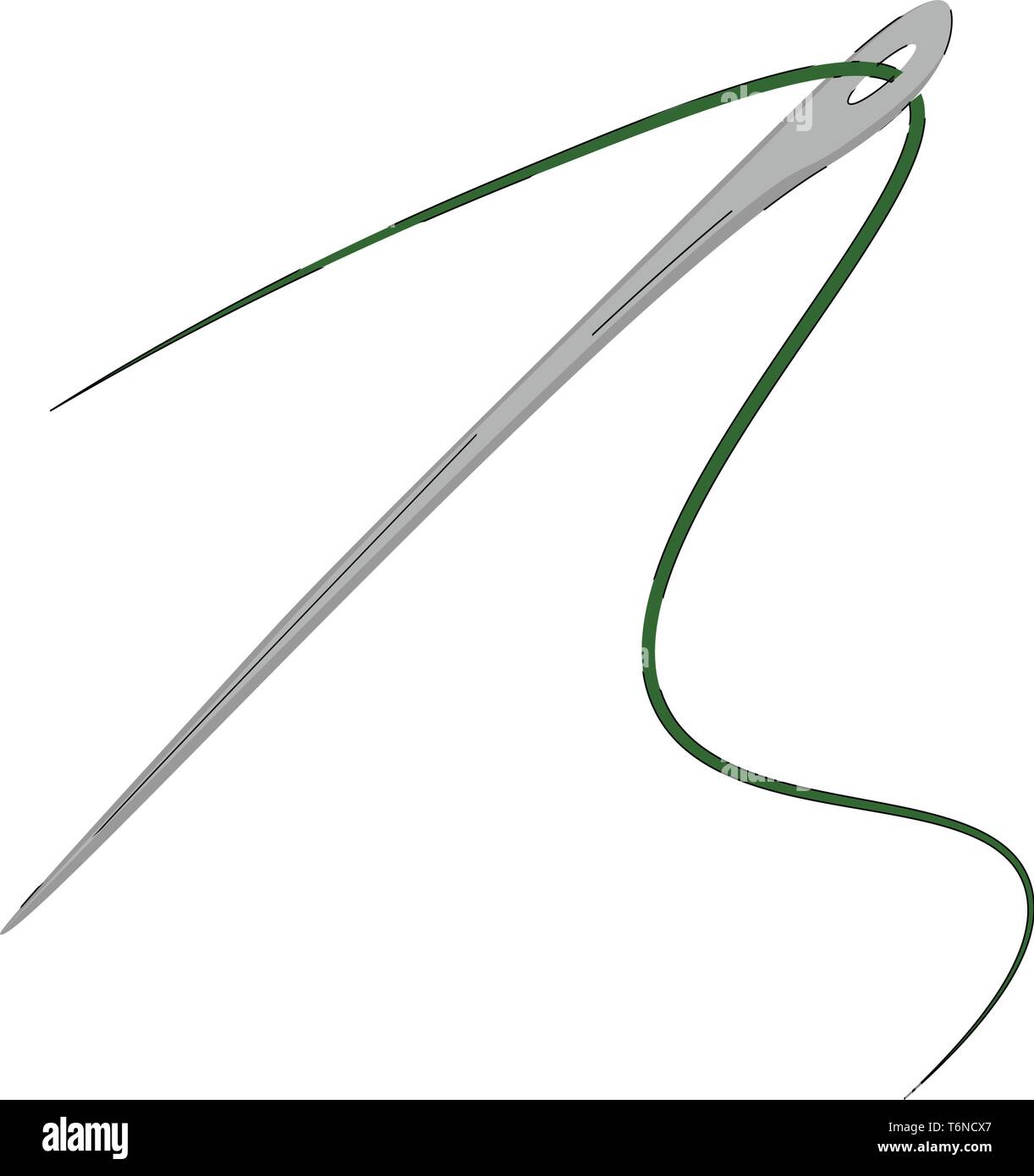 A sharp small needle with a green thread to stitch vector color drawing ...