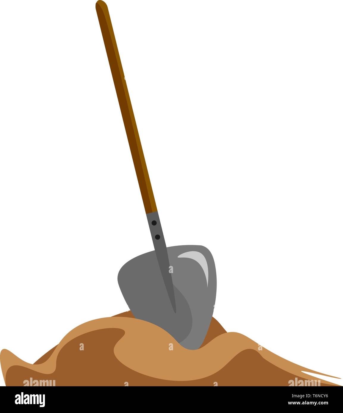 A big strong shovel with wooden handle resting on the sand vector color ...