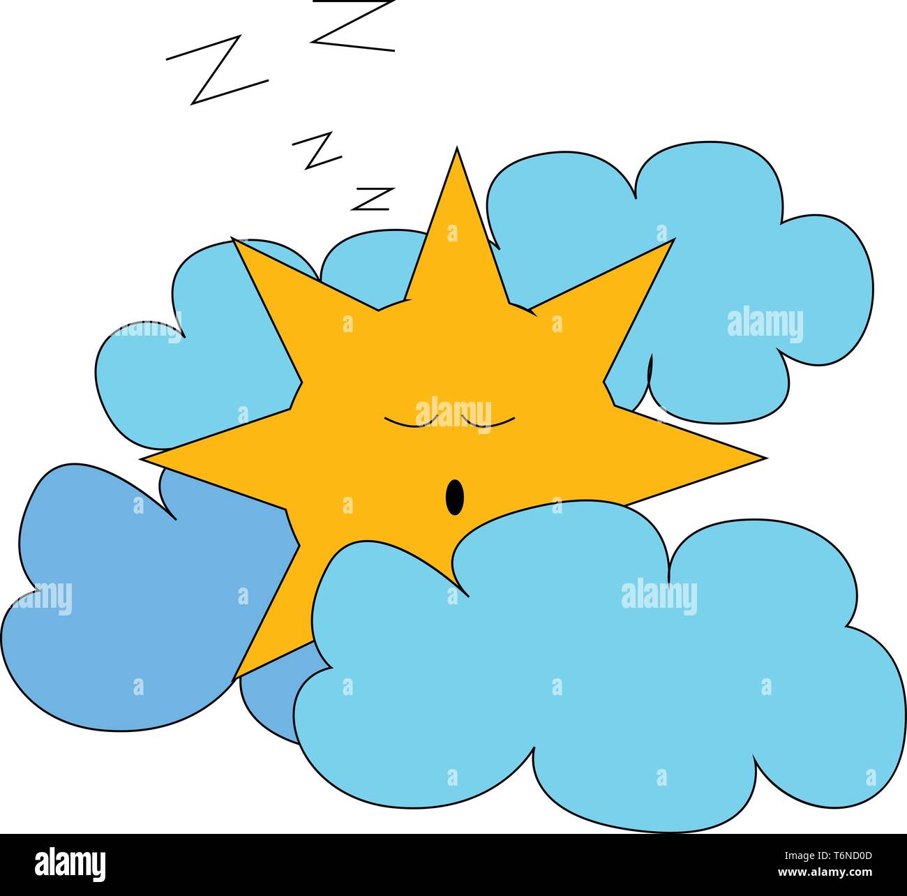 A cute drawing of a sun sleeping among the clouds vector color drawing ...