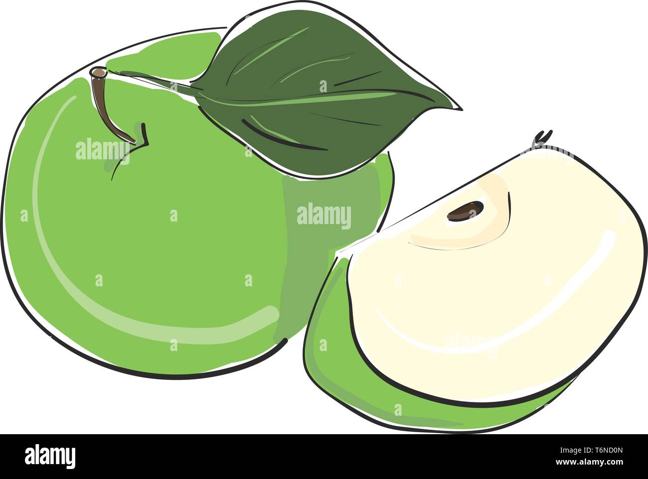 A big green apple with a small slice near it vector color drawing or ...