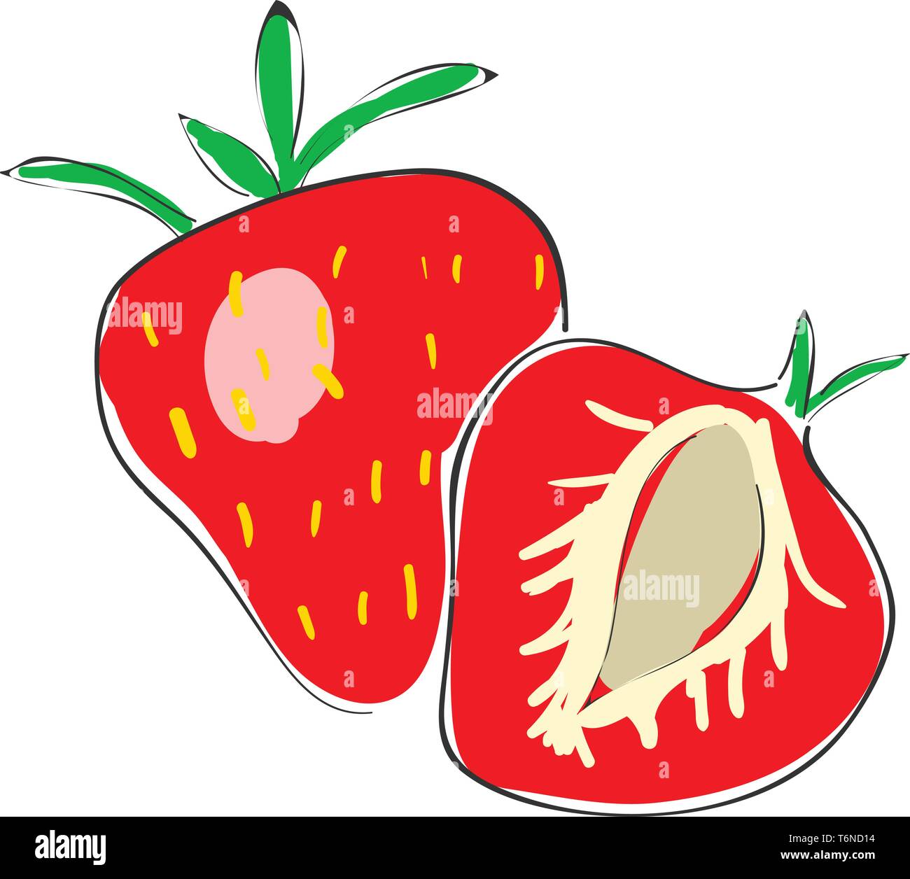 A slice of bright red strawberry and a strawberry near it vector color ...