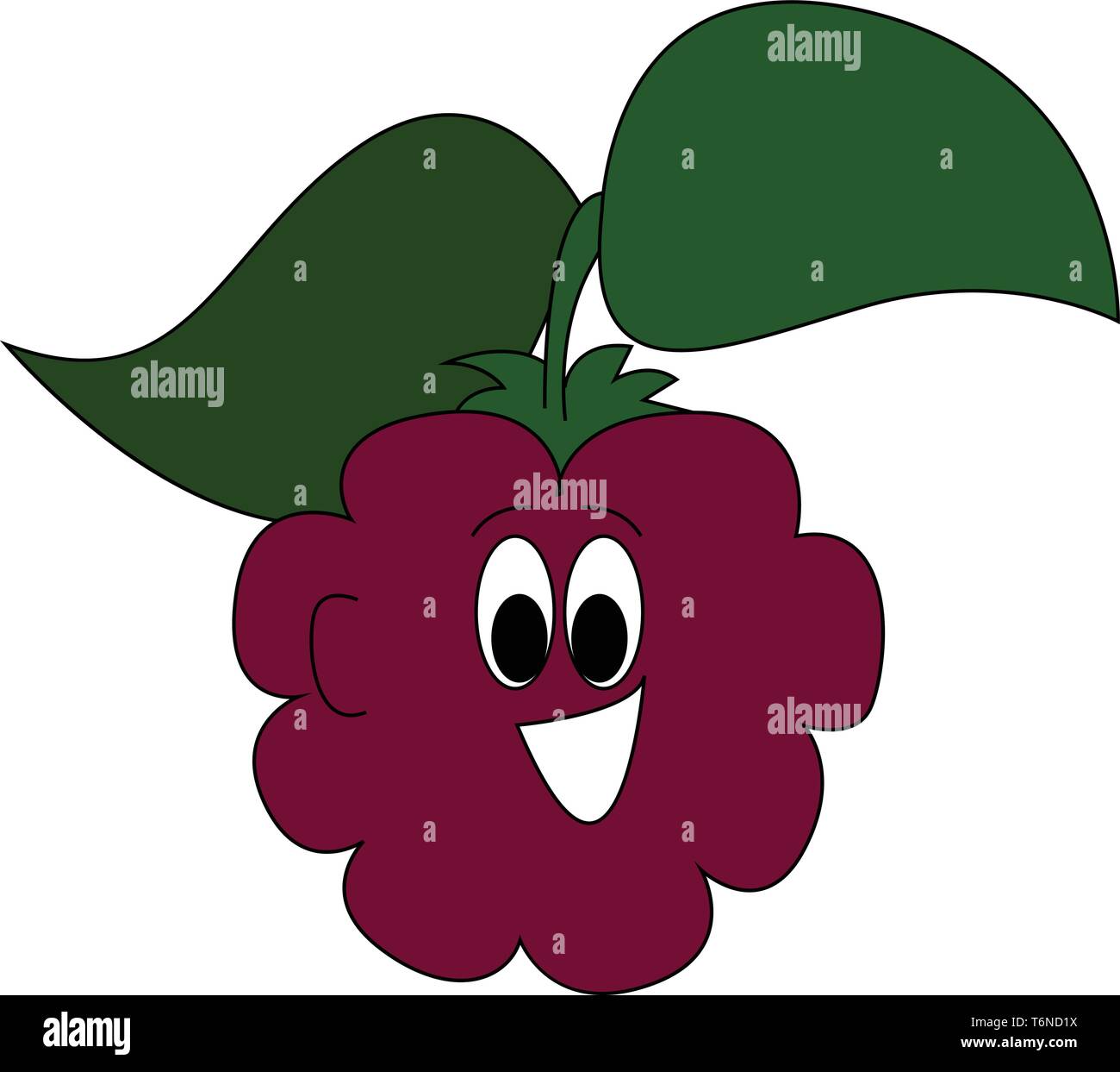 A big fat blackberry with two green leaves and a smiling face vector ...