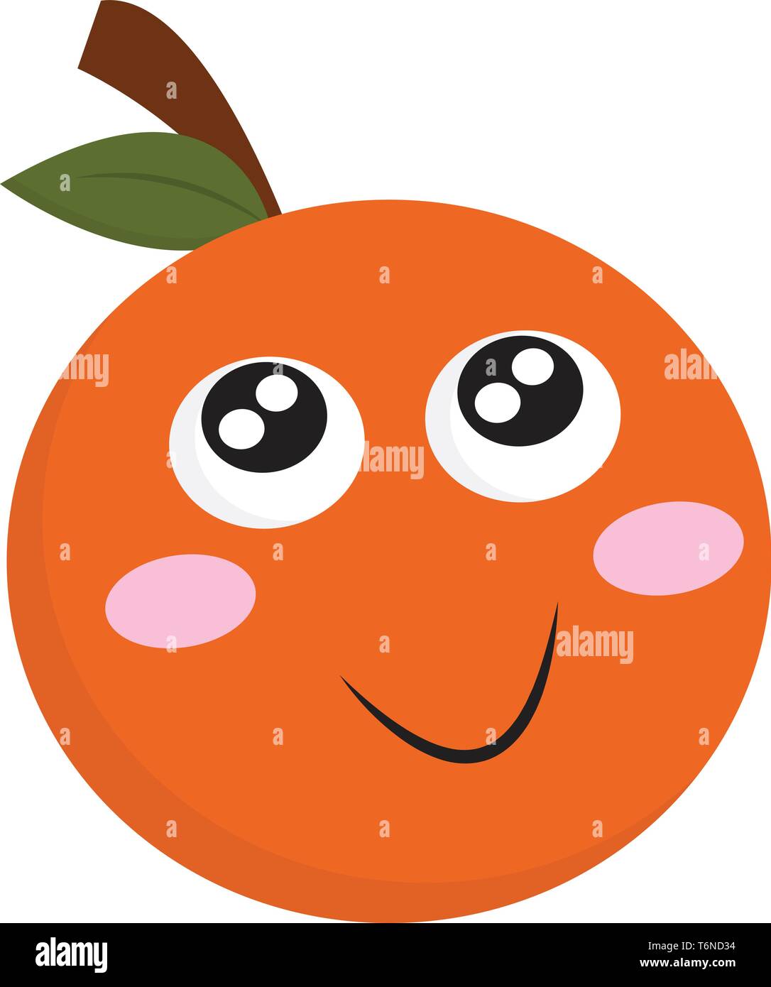 A bright smiling orange with green leaves in it vector color drawing or ...