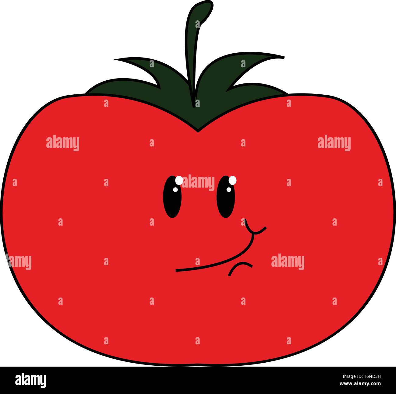 A big bright red tomato which is smiling with green leaves vector color ...
