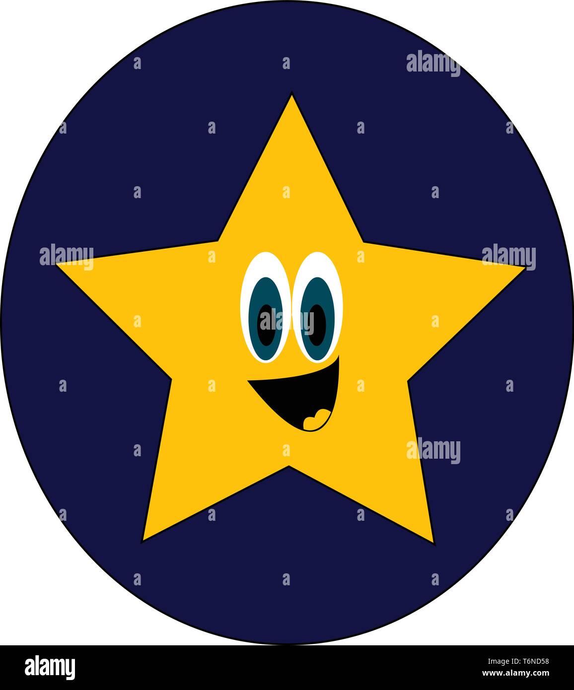 A big bright yellow star which is smiling in the dark sky vector color ...