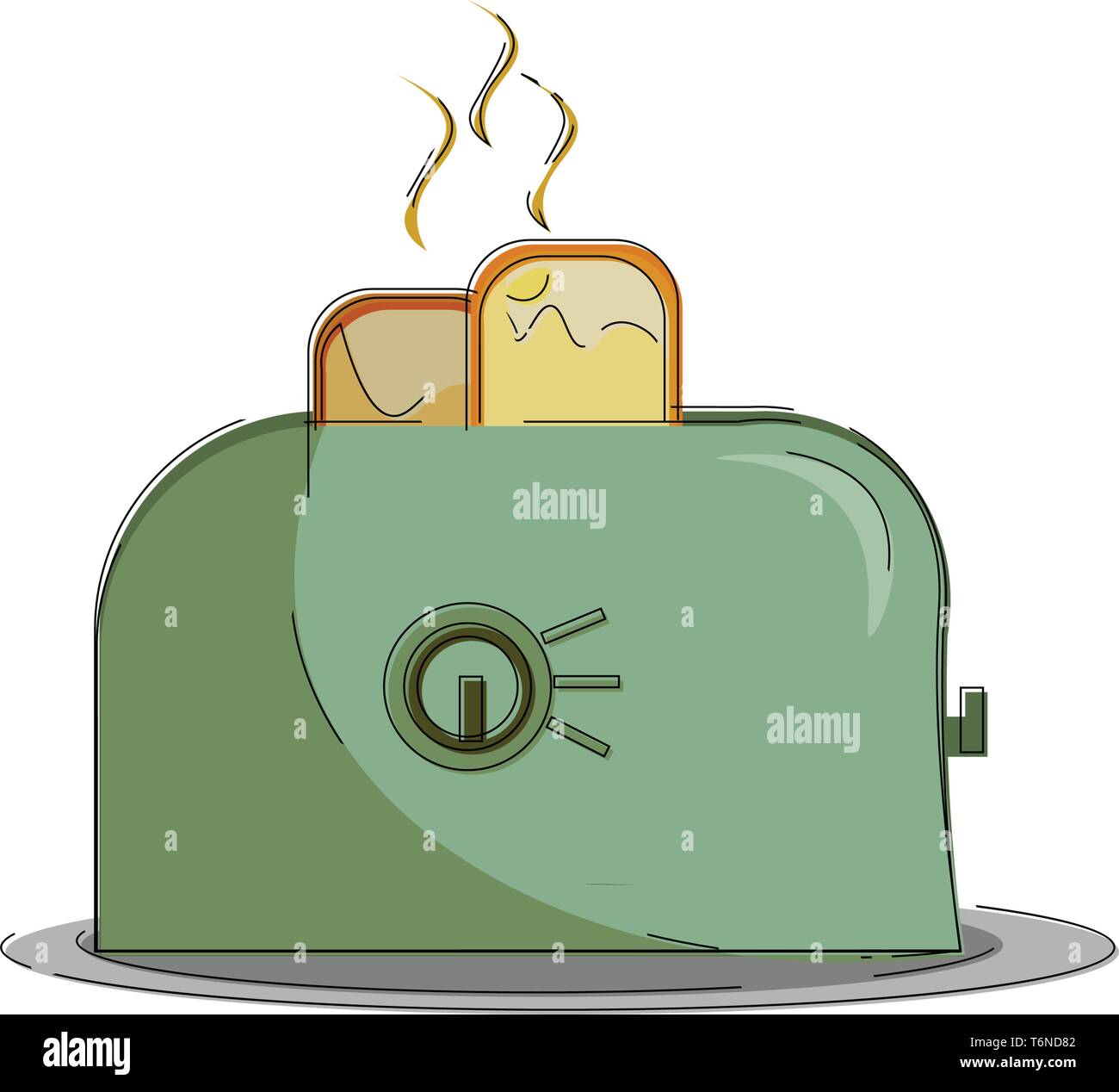 A toaster in green color with fresh breads toasted on it vector color ...