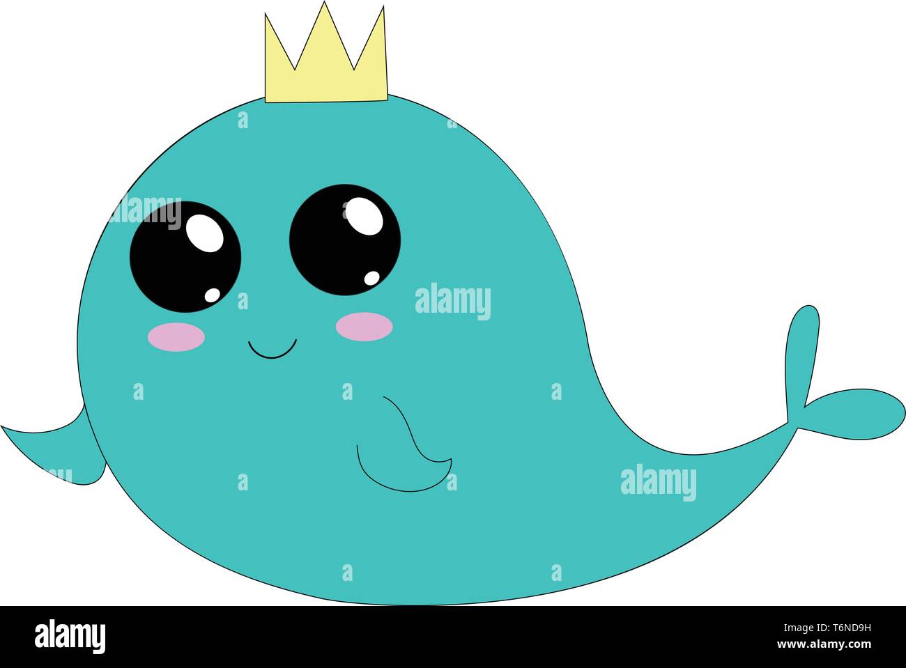 A cute fat queen whale in blue color with crown on her head vector ...