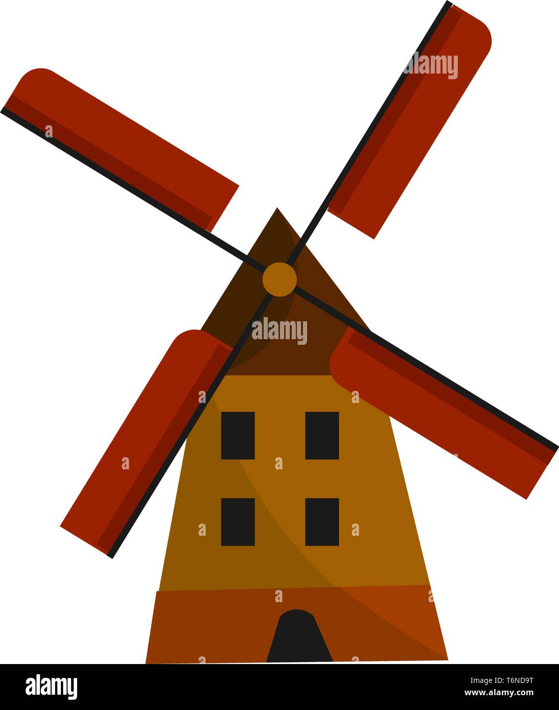 A tall spinning windmill with four red rotating blades vector color ...