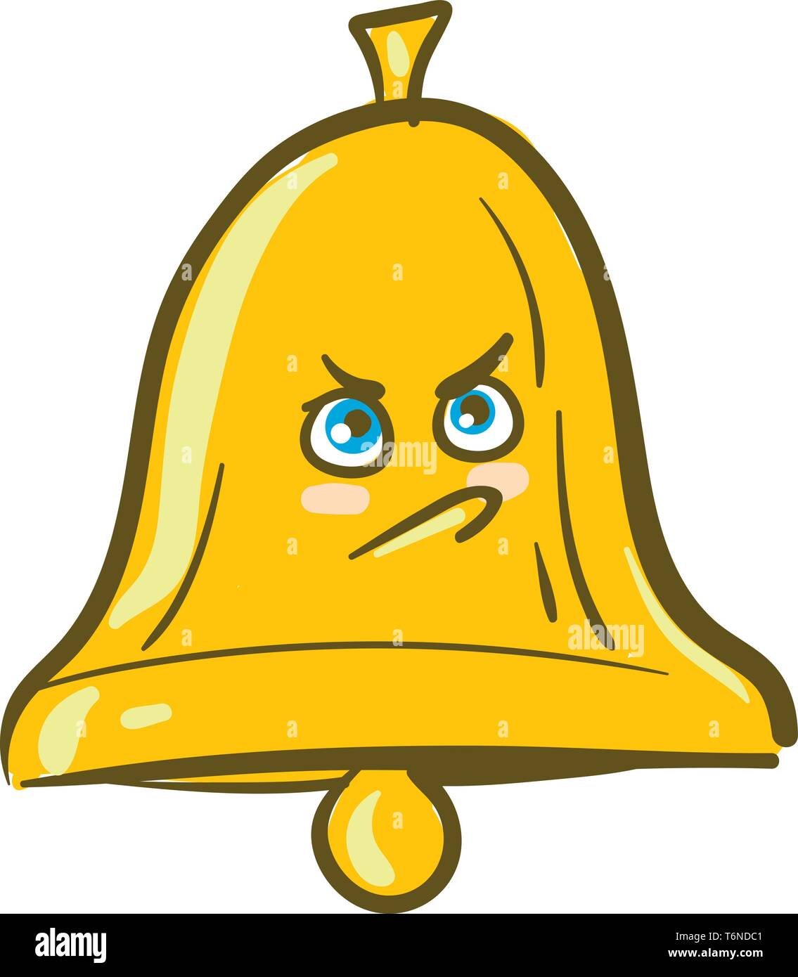 Painting of a golden bell with two eyes and mouth expresses anger ...