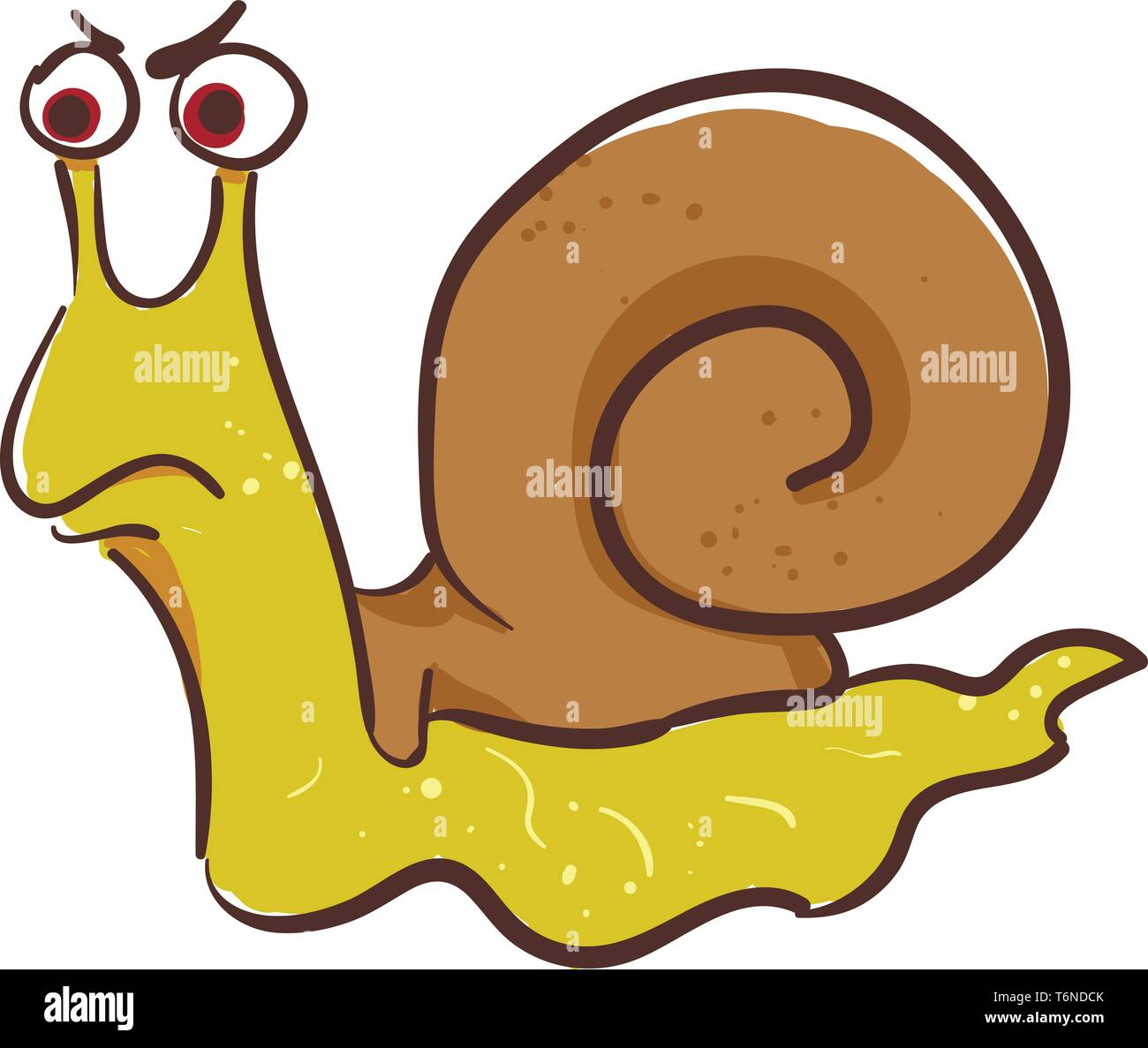 Painting of a green snail with a single coiled brown shell expresses ...