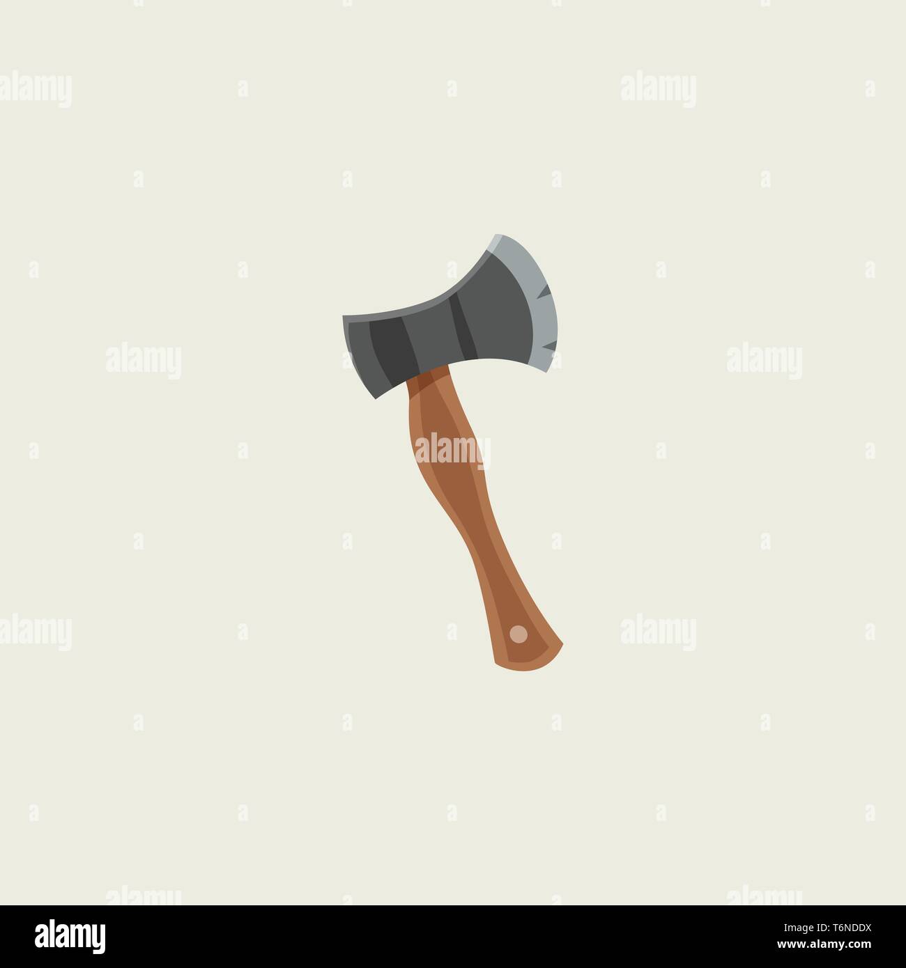 A small ax with a silver ax head and a brown handle is an implement ...