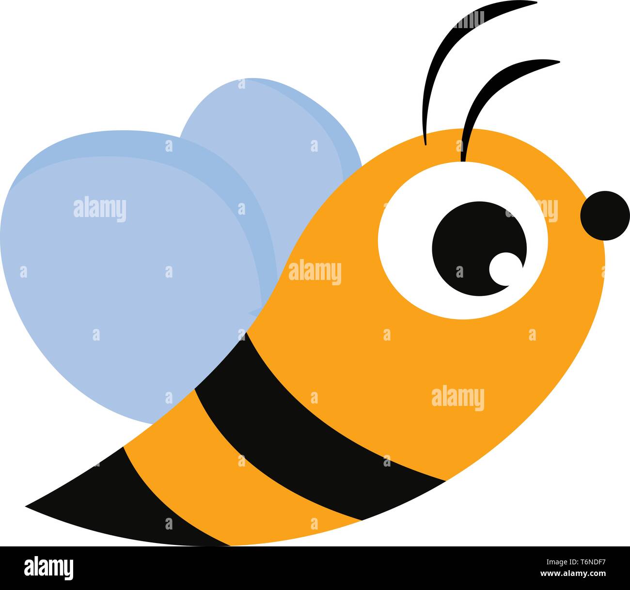 Cartoon bee with black longitudinal stripes on its yellow body is on ...