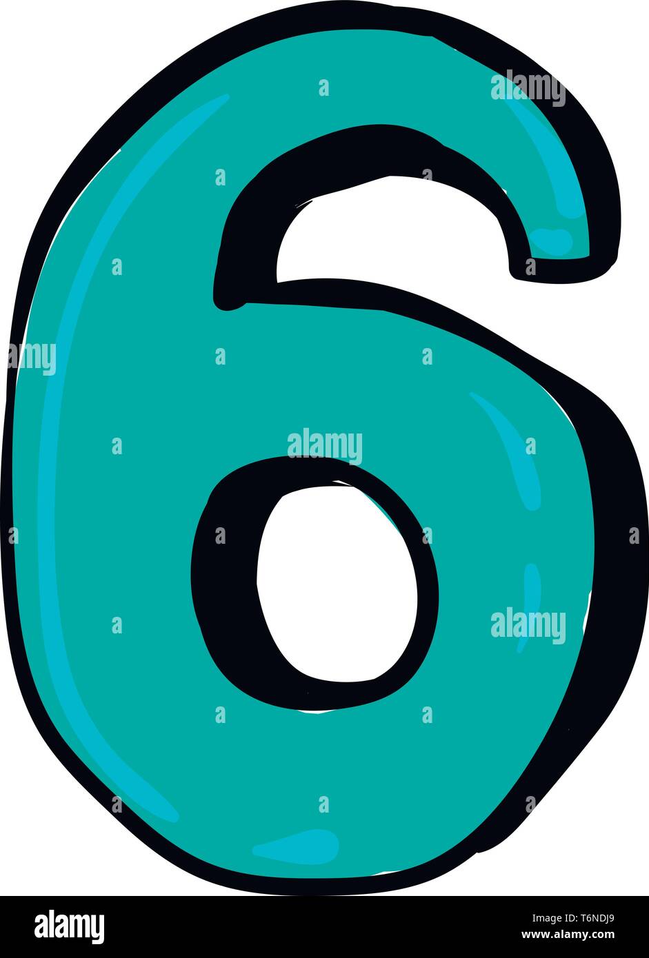 A blue-colored figurine with a black outline represents the number six ...