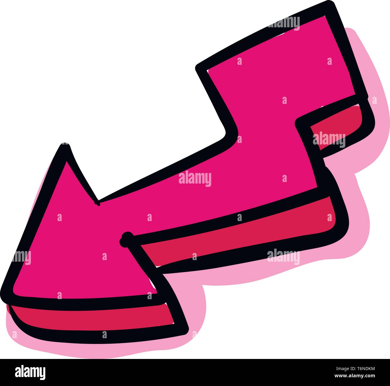 A pink-colored arrow with a black outline pointed to the left-bottom ...