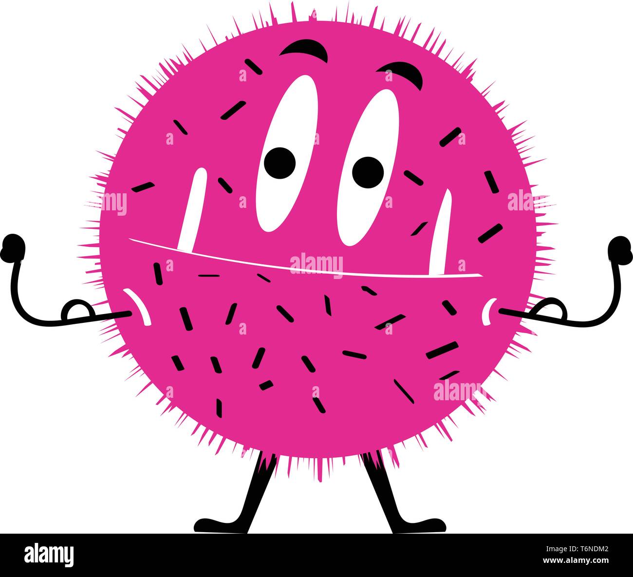 Painting of a pink monster with spike-like hair covering the circular ...
