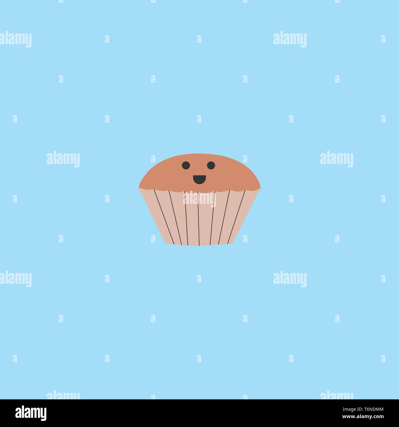 Portrait of a smiling brown muffin or cupcake over blue background ...