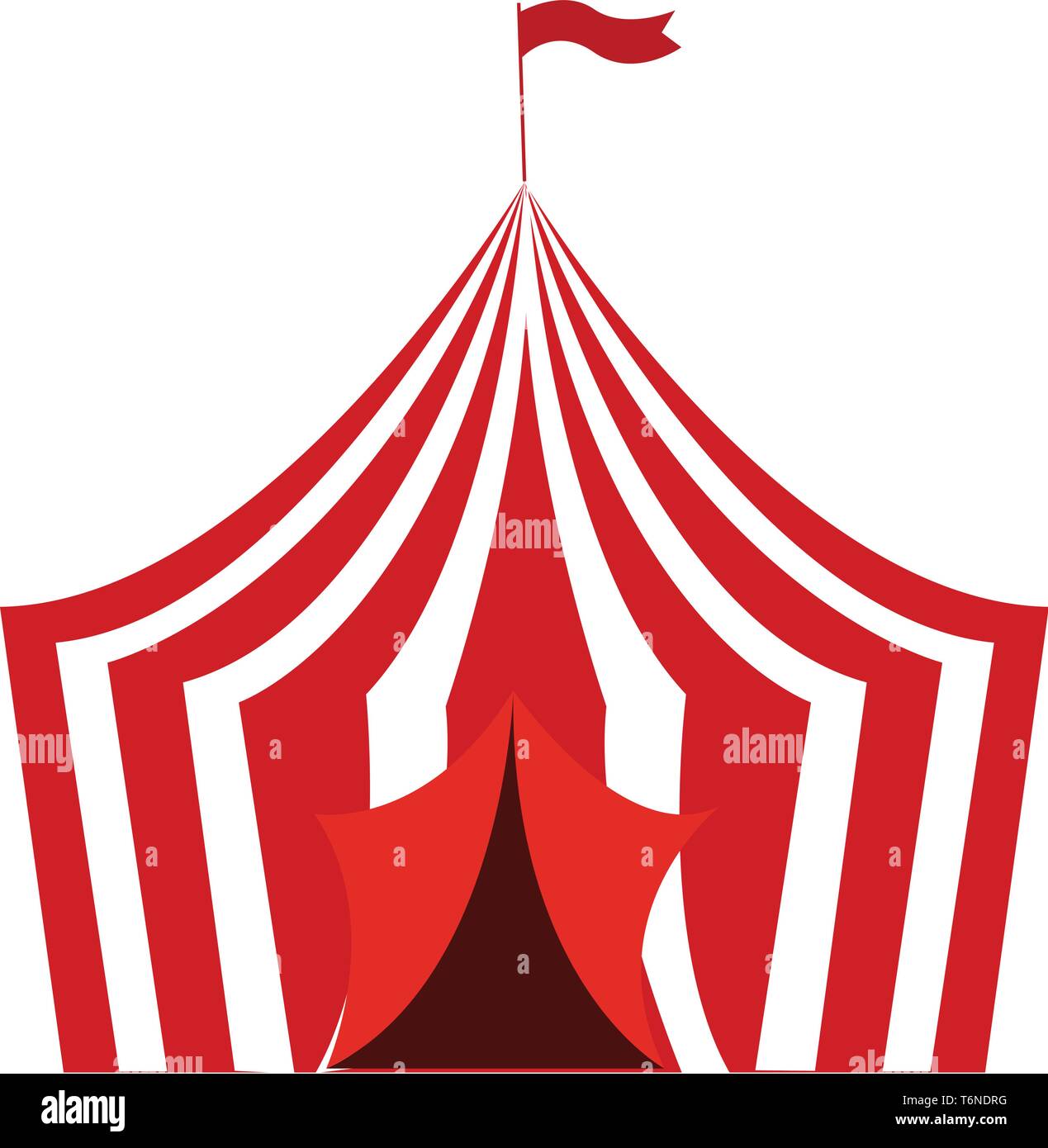 An elegant red-colored circus tent with a flag hoisted at its top where ...
