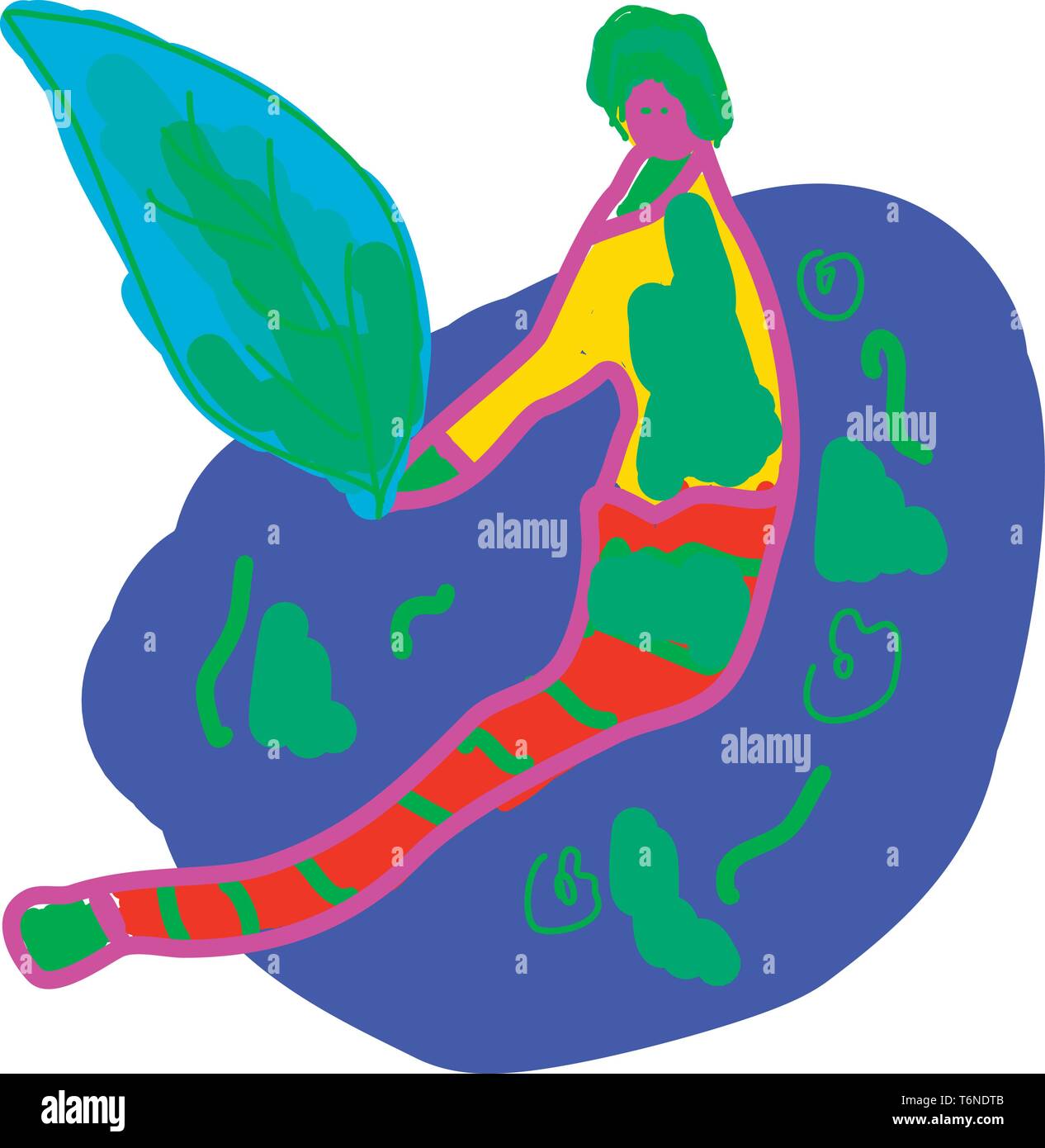 Portrait of a mermaid man holding a leaf and seated across the sea ...