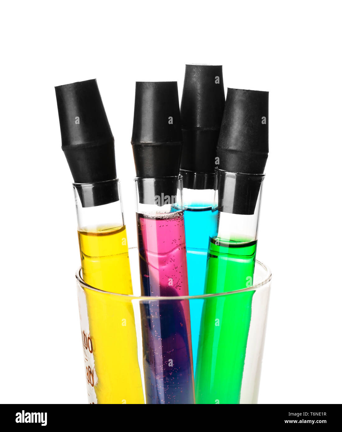 Test tubes with colorful samples on white background Stock Photo - Alamy