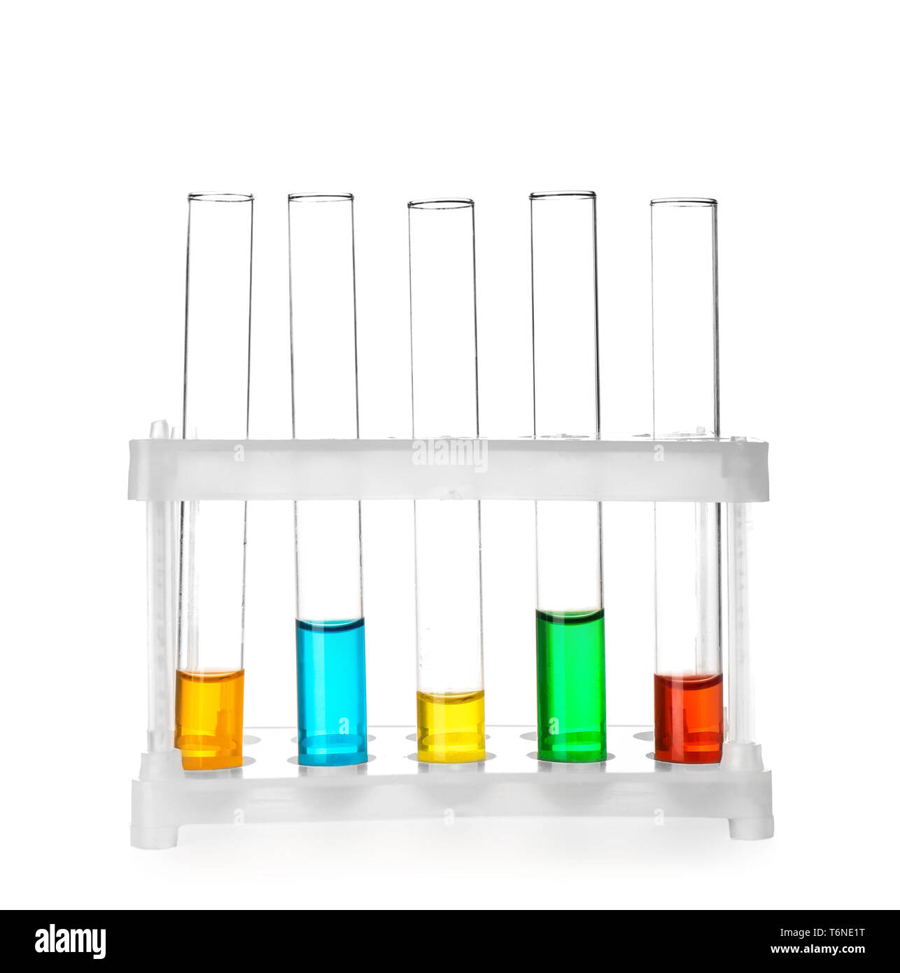 Test tubes with colorful samples on white background Stock Photo - Alamy