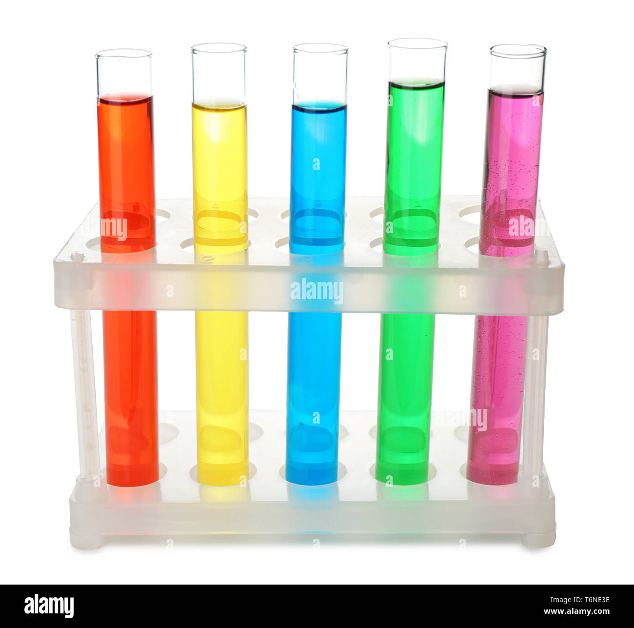 Test tubes with colorful samples on white background Stock Photo - Alamy