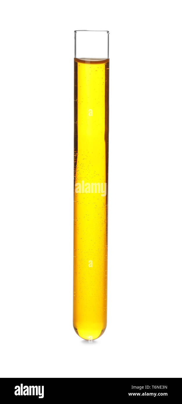 Test tube with color sample on white background Stock Photo - Alamy