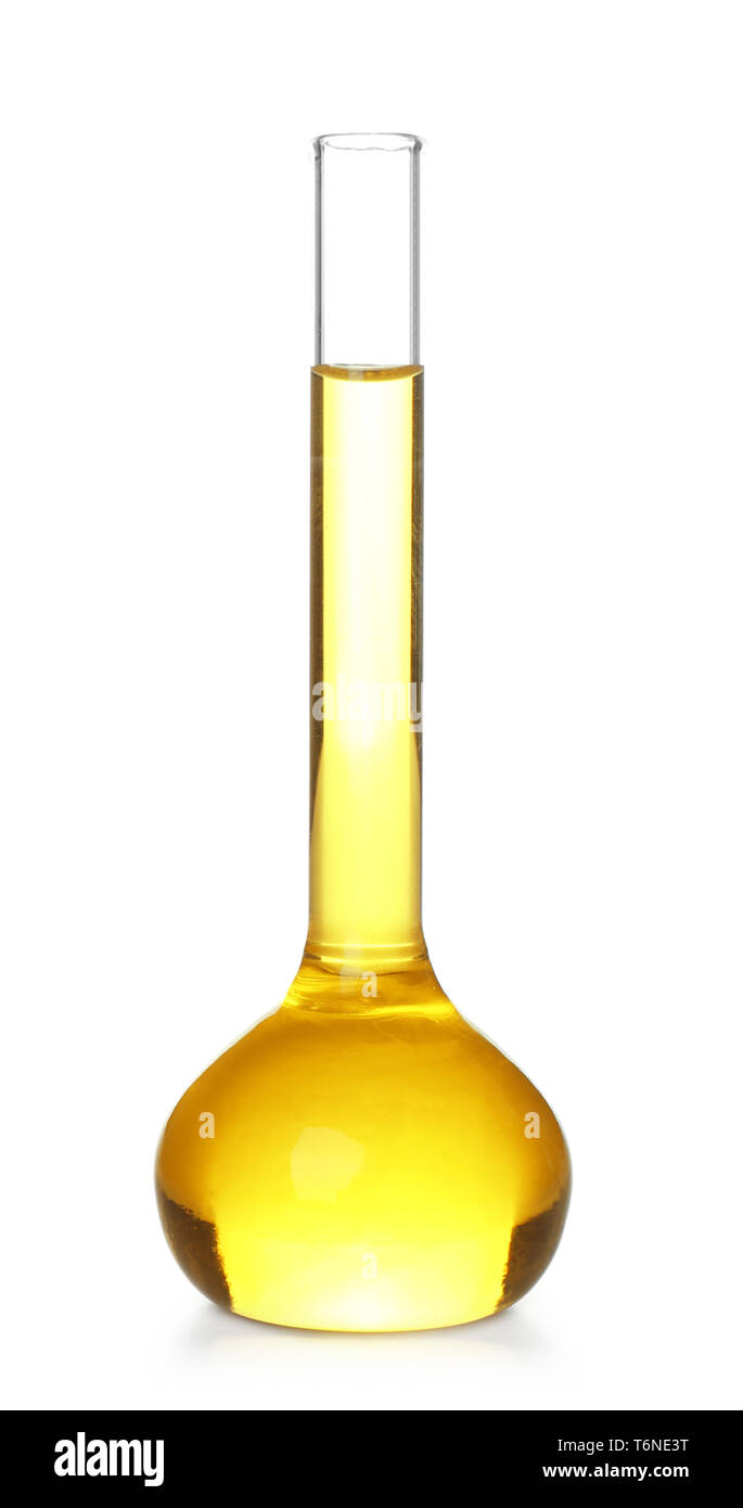 Test flask with color sample on white background Stock Photo - Alamy