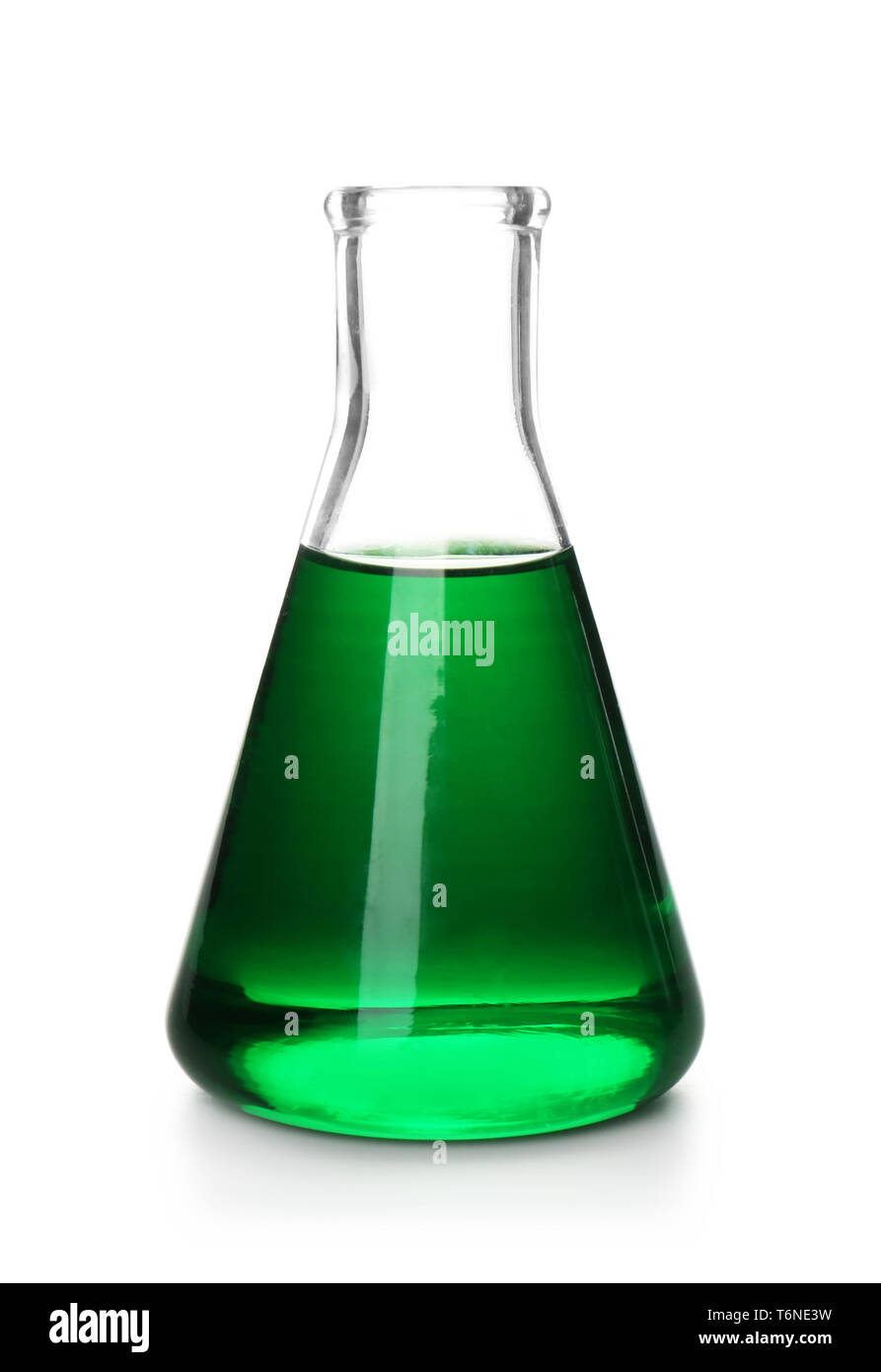 Test flask with color sample on white background Stock Photo - Alamy