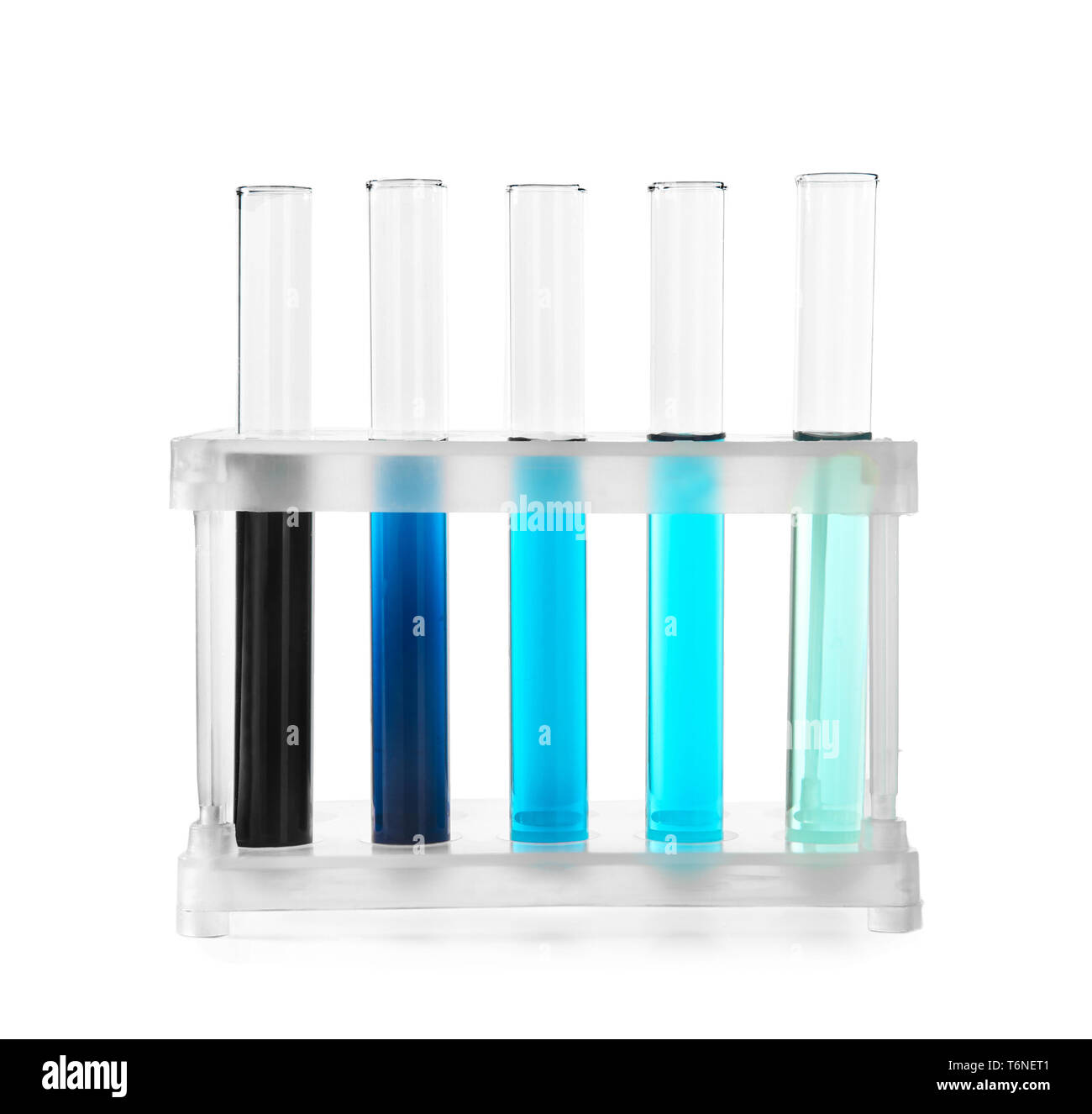 Rack with test tubes on white background Stock Photo - Alamy