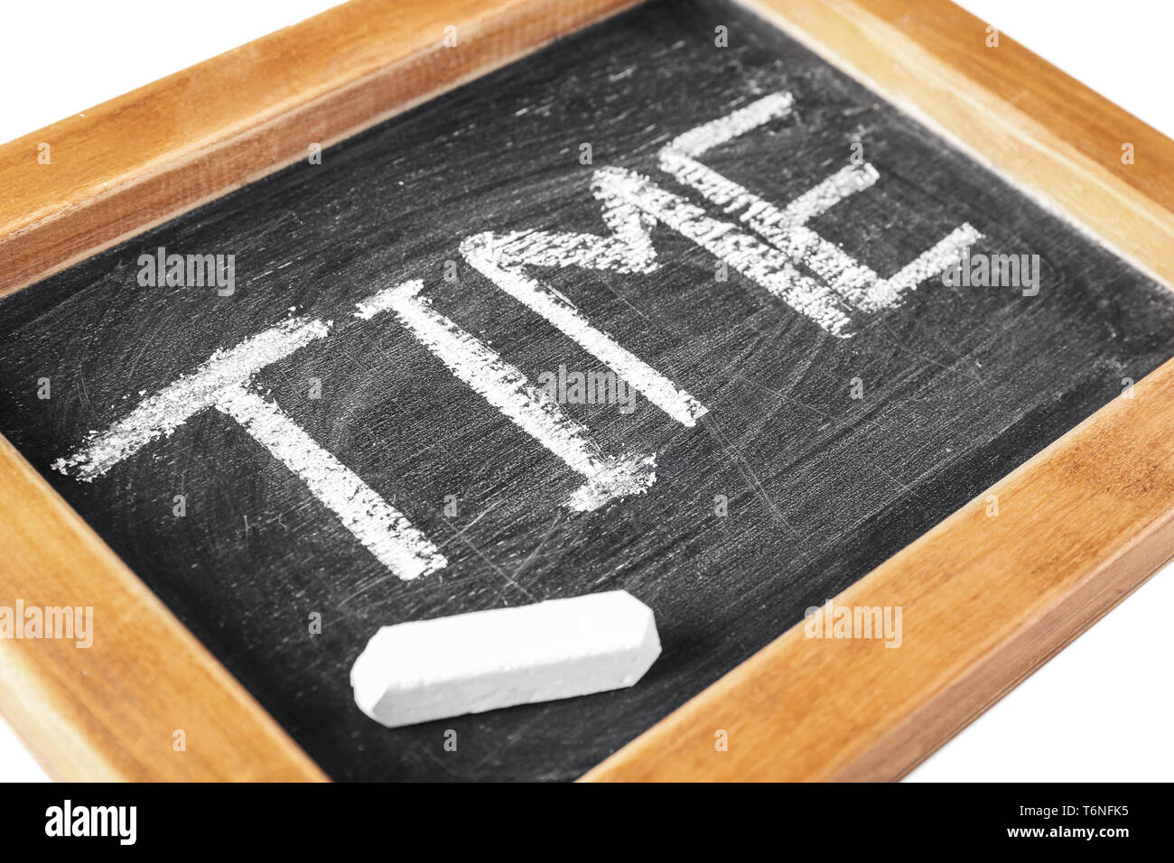 Chalkboard with word TIME on white background Stock Photo - Alamy