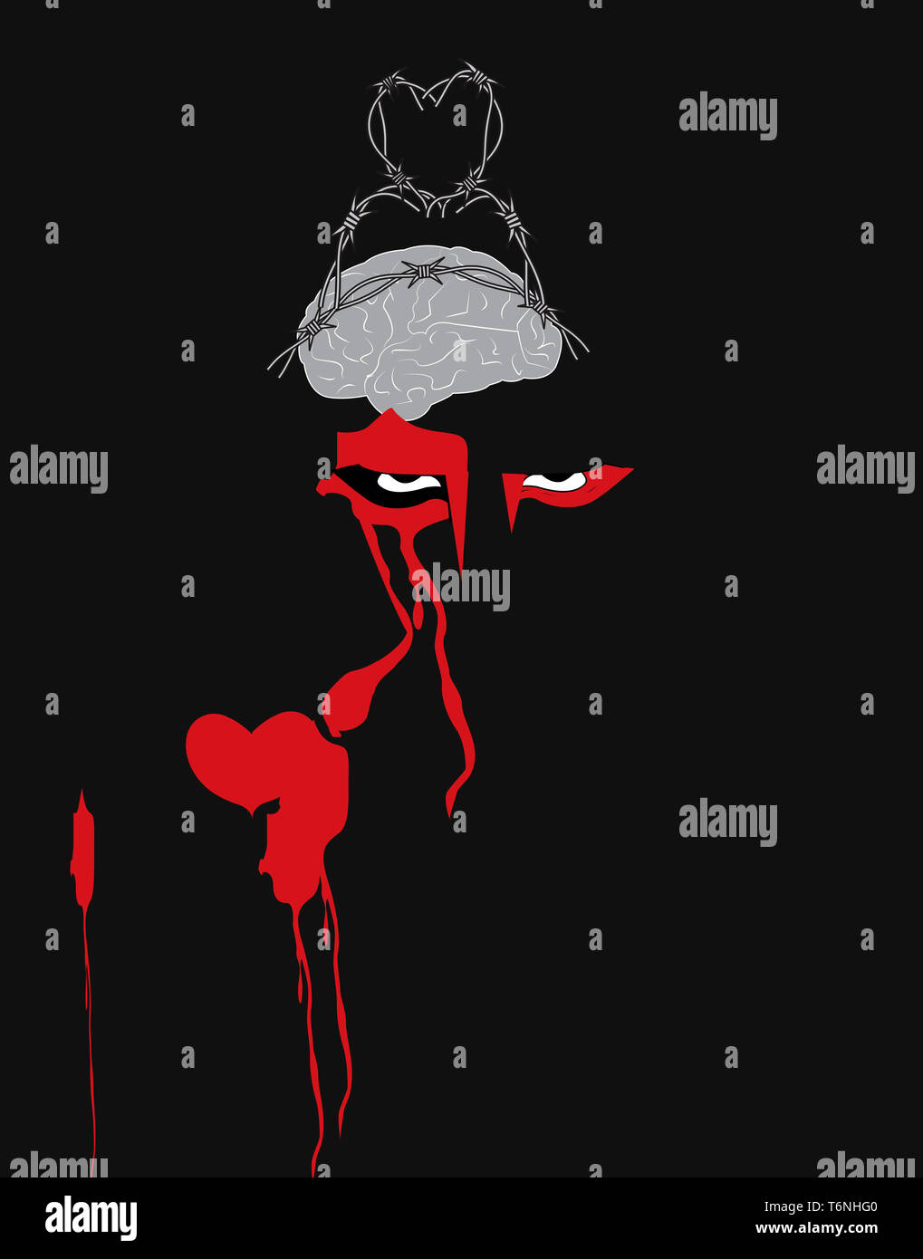illustration of an angry man trying to think with a crown of spines on ...