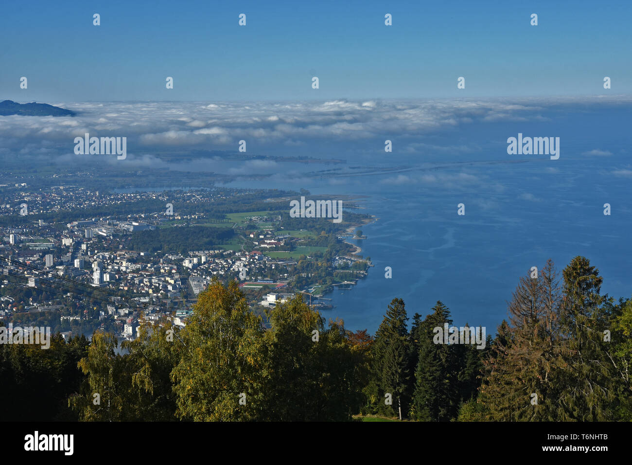 view from the mountain Pfänder to Bregenz at Lake Constance Stock Photo ...