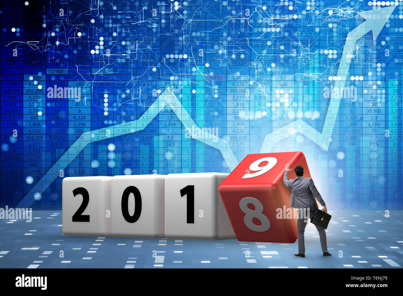 Businessman employee rotating cube to reveal number 2019 Stock Photo ...
