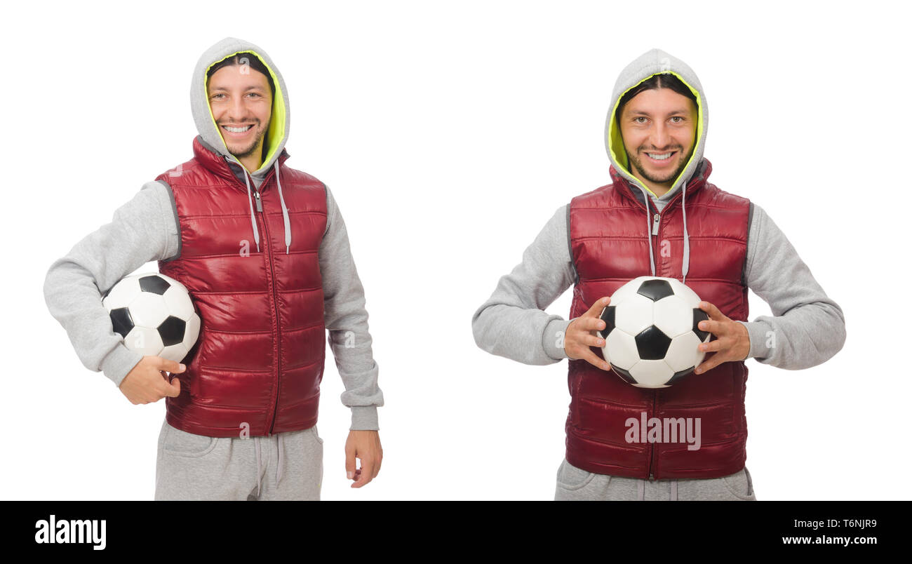 Man with football isolated on white Stock Photo - Alamy