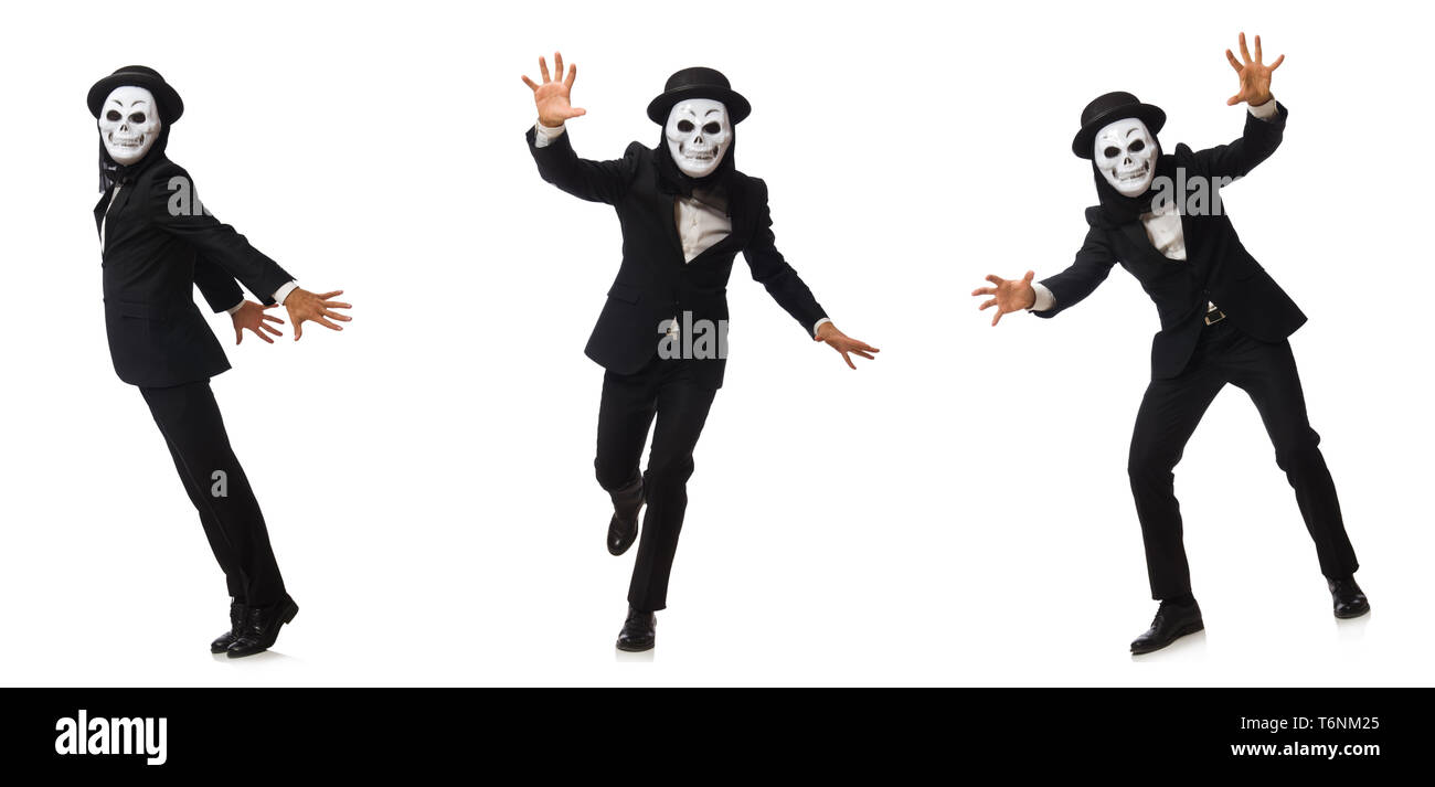 Man with scary mask isolated on white Stock Photo - Alamy